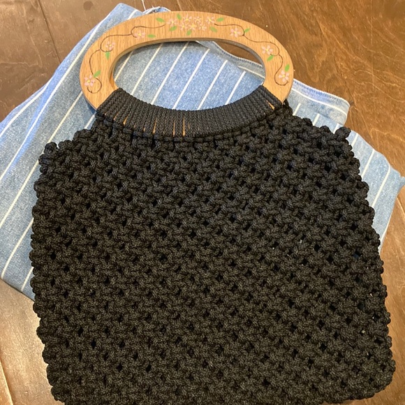 Bags | Vintage Boho Hand Painted Wooden Handles With Pink And Yellow ...